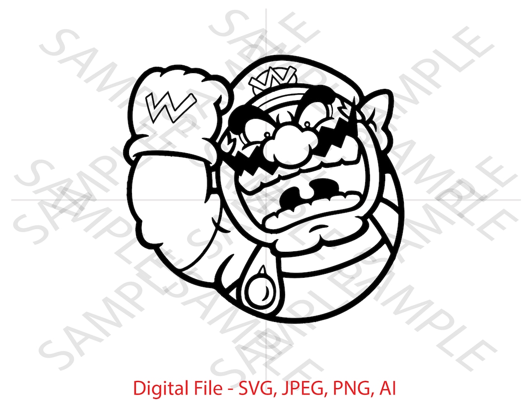 Wario Outline, Wario SVG, Super Mario SVG, Super Mario Wario, Cricut ...