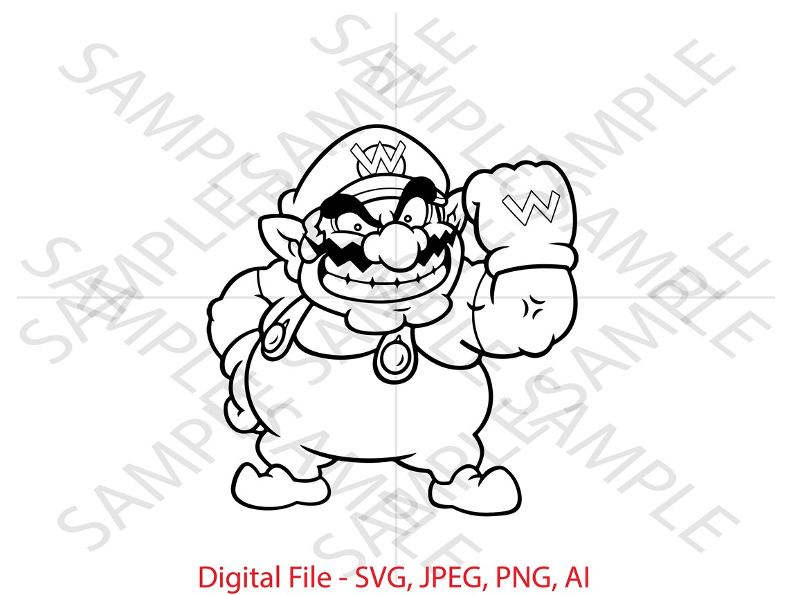 Buy Wario Outline, Wario SVG, Super Mario SVG, Super Mario Wario ...