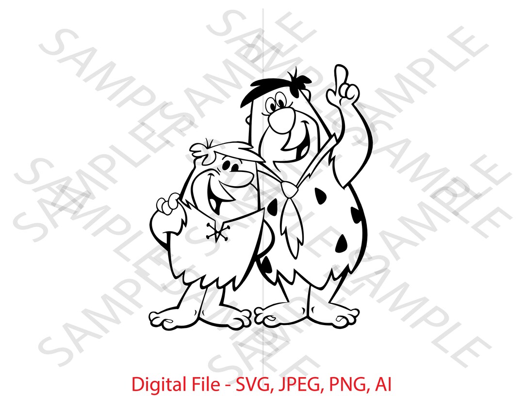Fred & Barney Outline, Fred and Barney SVG, Flintstones, Flintstones ...