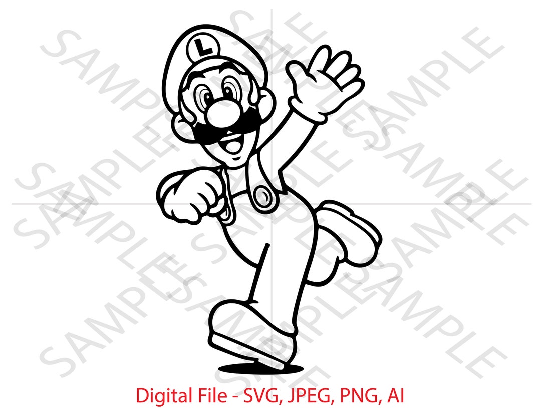Esquema de Luigi, Luigi SVG, Super Mario SVG, Super Mario Luigi, Cricut, Diseño de vinilo ...