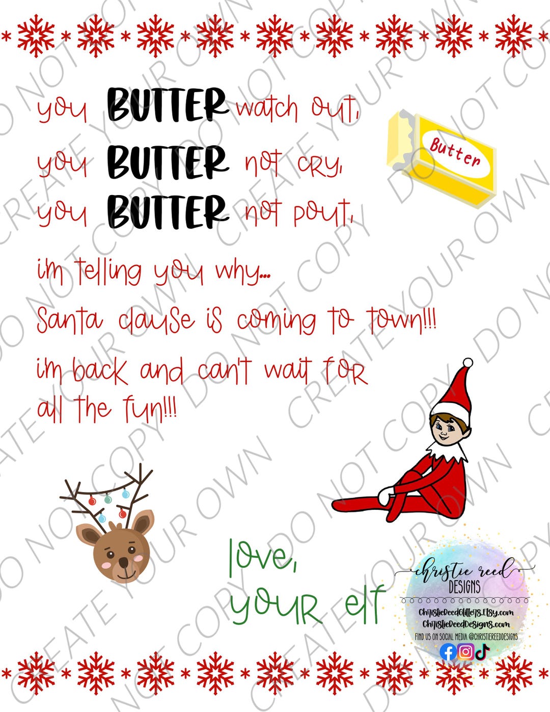 Elf Inspired Welcome Back Letter Butter Boxes Digital Download Instant ...