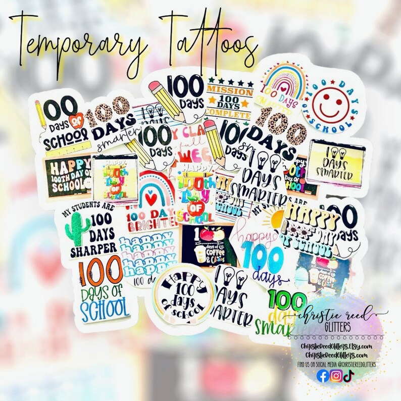 100 Days of School Temporary Tattoo 100th Day School Party Favor Class ...