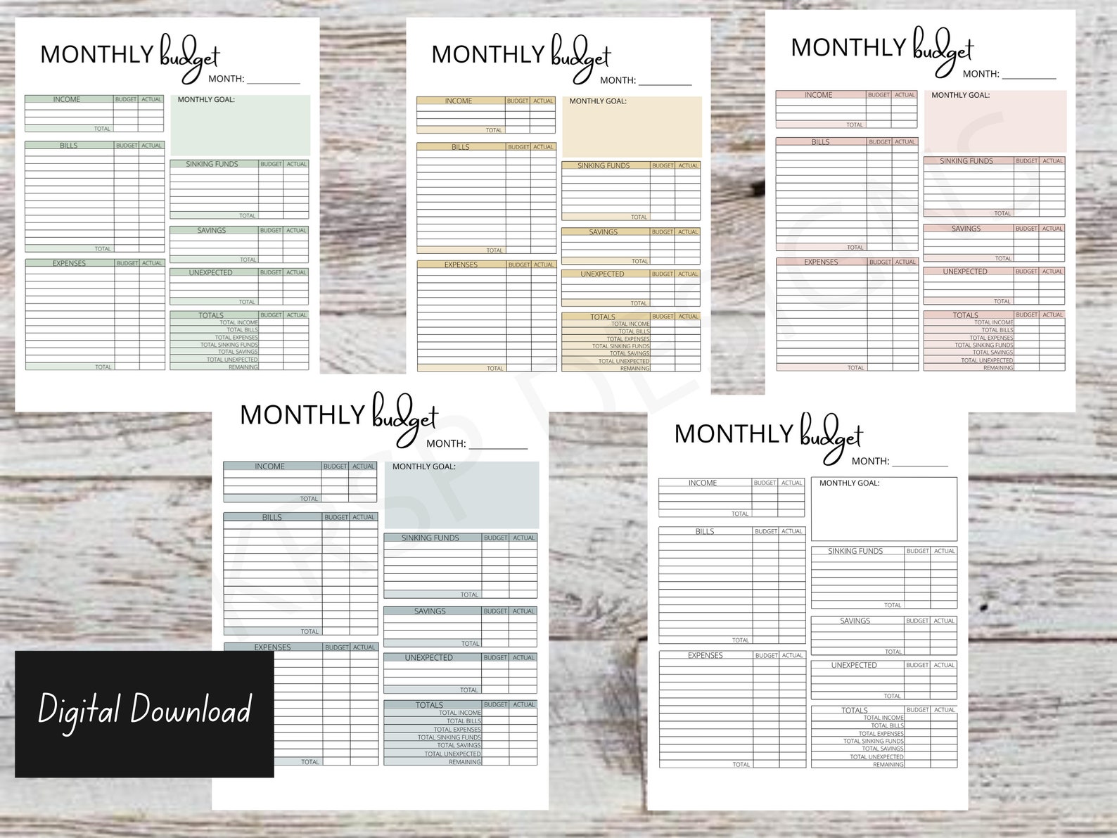 Monthly Budget Overview Template Printable, INSTANT DOWNLOAD, Monthly ...