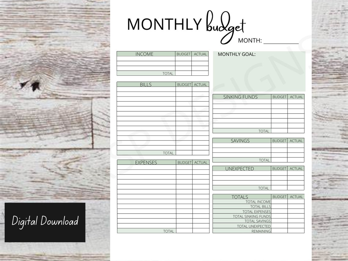 Monthly Budget Overview Template Printable, INSTANT DOWNLOAD, Monthly ...