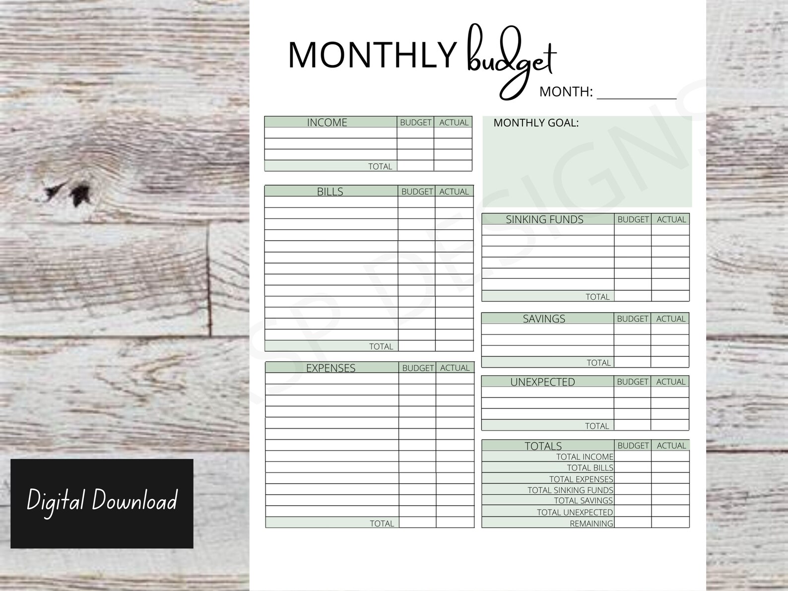 Monthly Budget Overview Template Printable, INSTANT DOWNLOAD, Monthly ...