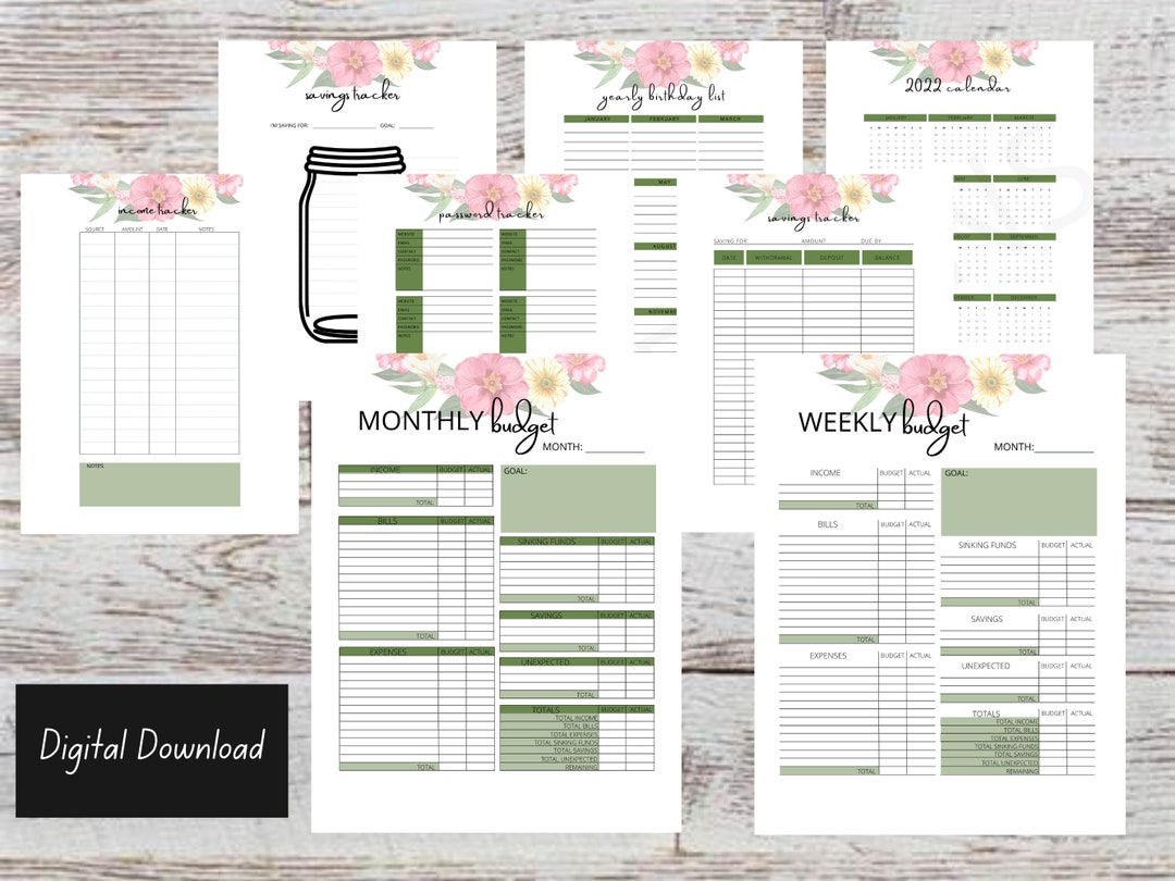 Floral Budget Planner Finance Planner INSTANT DOWNLOAD Monthly Budget ...
