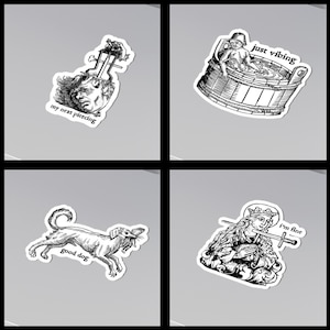 Sarcastic Middle Ages Sticker Set, Hand Drawn Medieval Woodcut Stickers ...