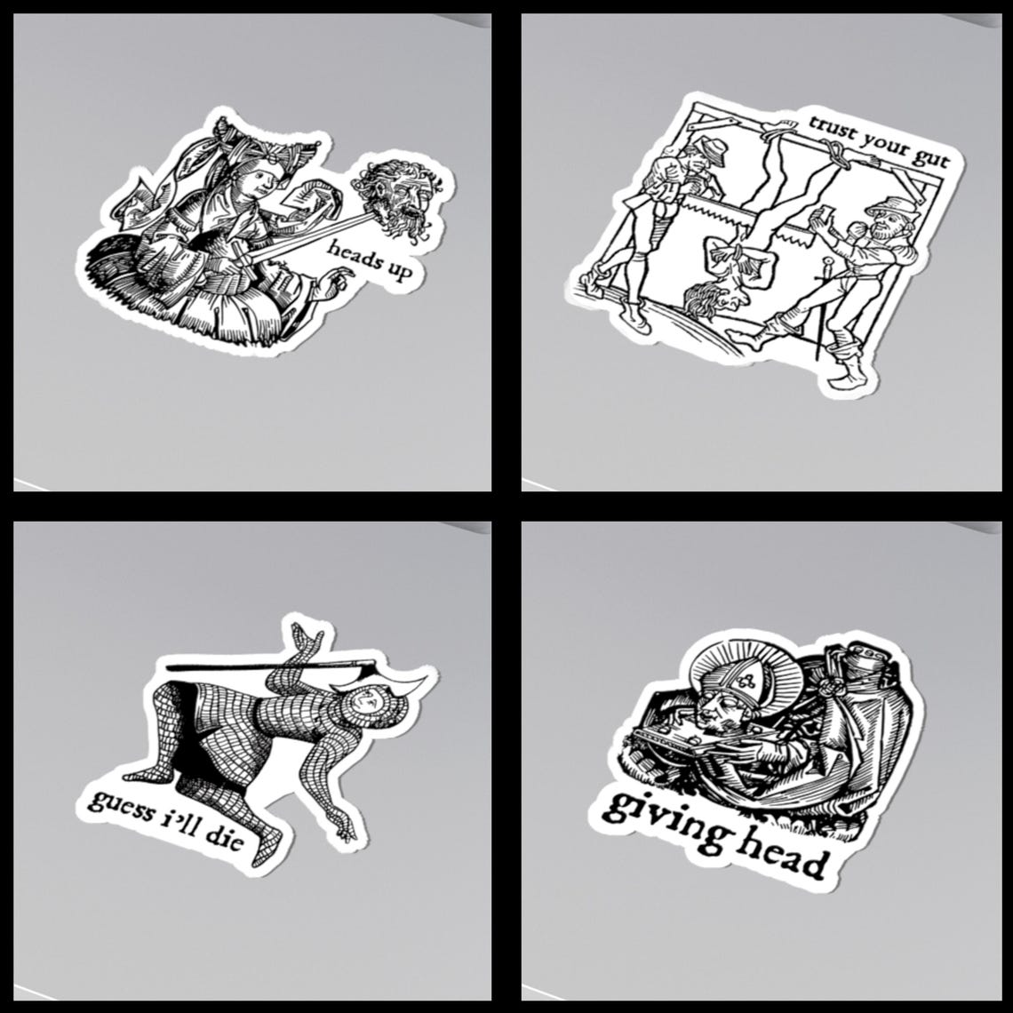 Sarcastic Middle Ages Sticker Set, Hand Drawn Medieval Woodcut Stickers ...