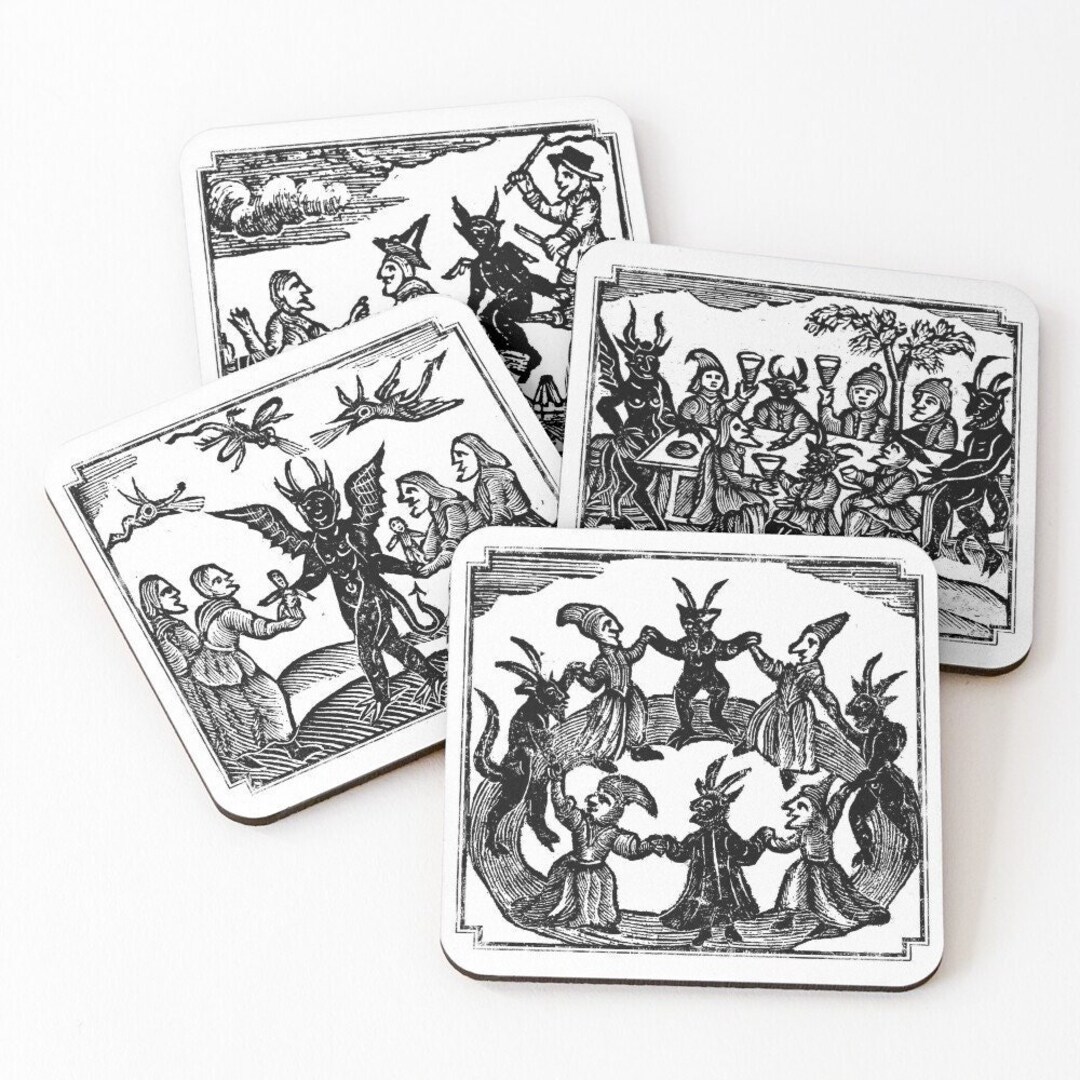 Witches Sabbath Coaster Set, Medieval Woodcut Coasters, Witchcraft ...