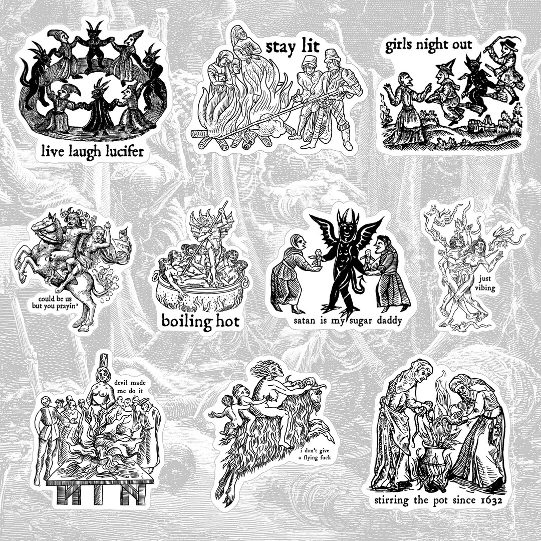 Funny Witchcraft Sticker Set, Sarcastic Middle Ages Sticker Pack, Hand ...