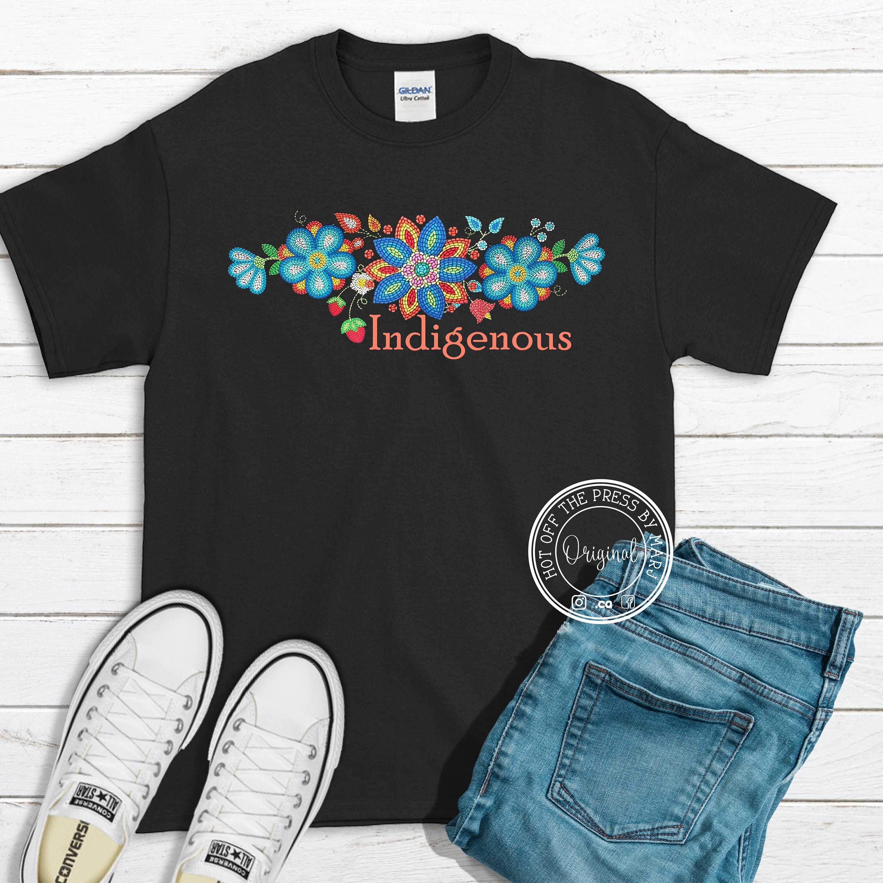 Metis and Indigenous T-shirts With Flowers, Metis, Indigenous, Beading ...