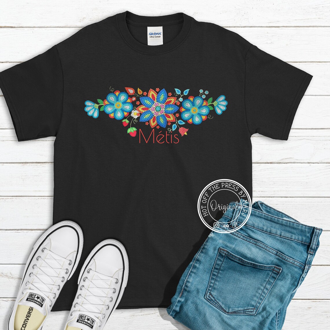 Metis and Indigenous T-shirts With Flowers, Metis, Indigenous, Beading ...