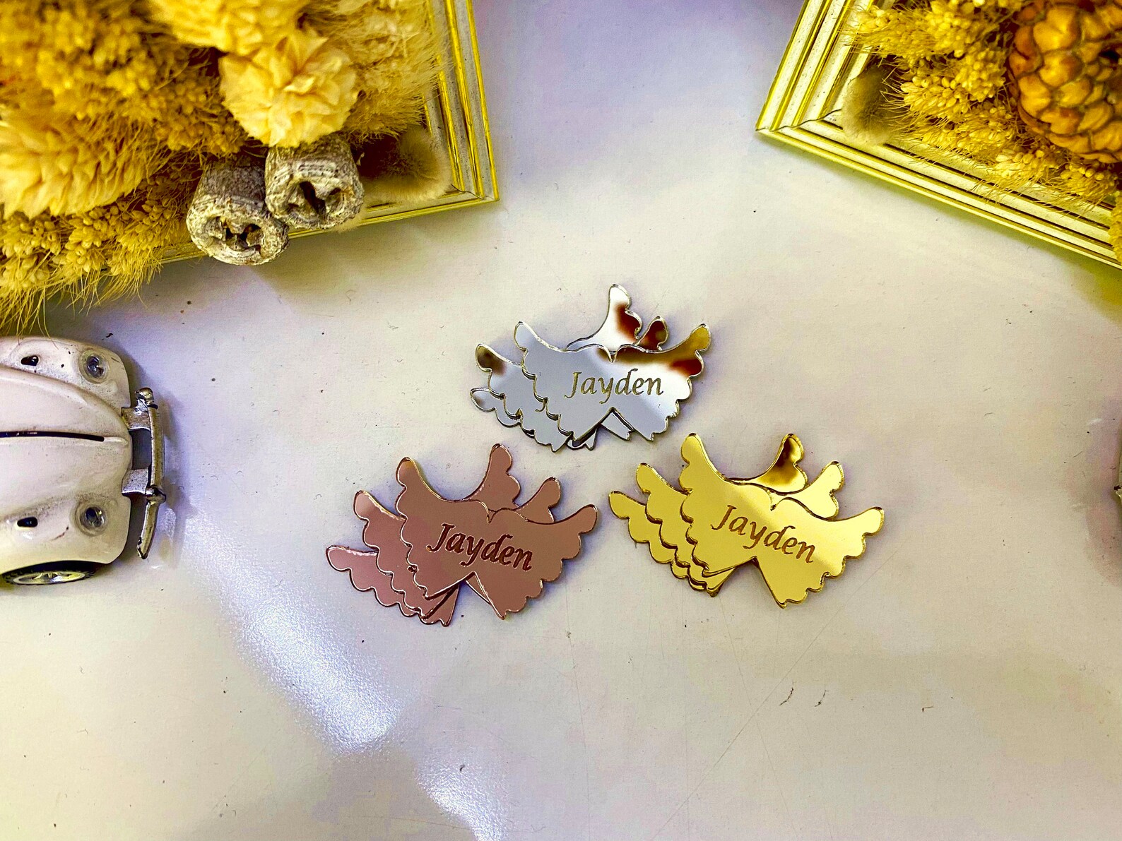 Personalized Acrylic Mirror Angel Wings Tag: Baby Shower Favor - Etsy