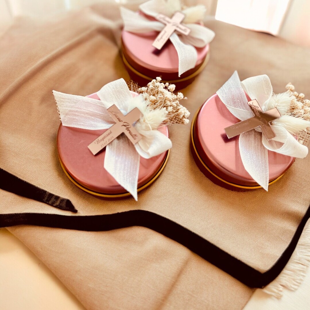Personalized Gold Cross Candle Favors: Christening, Baptism, Communion ...