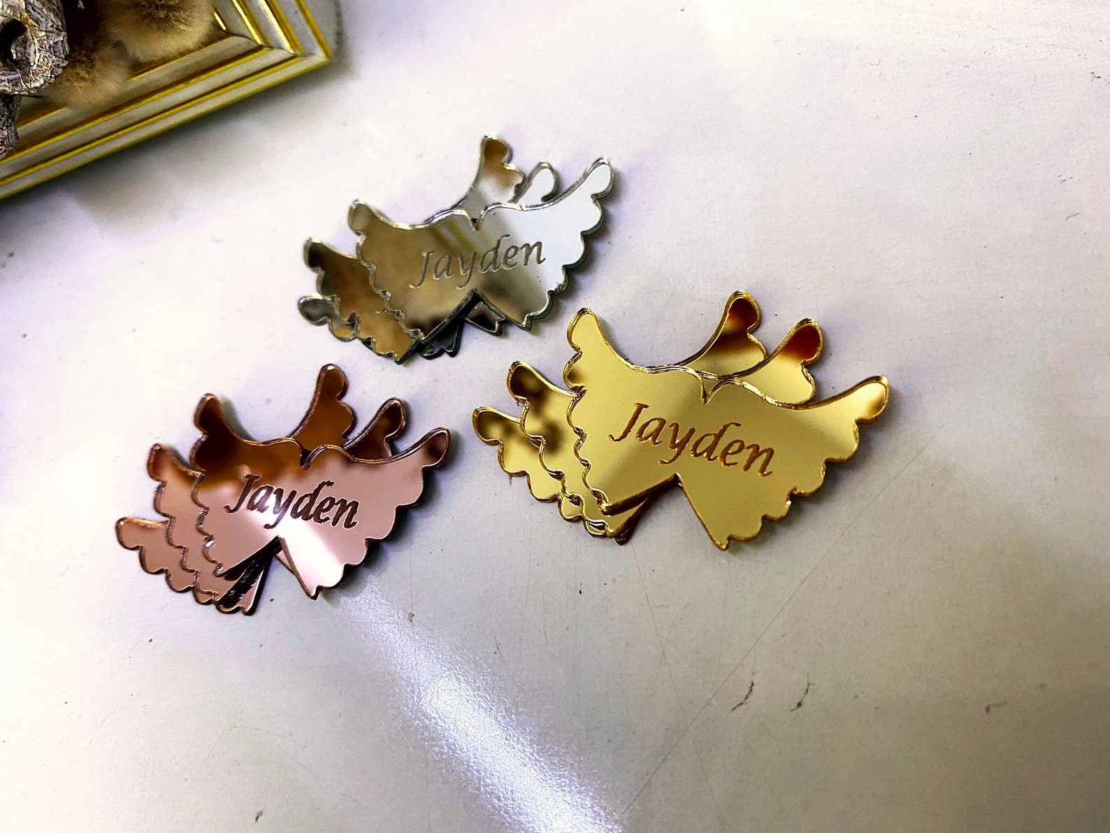 Personalized Acrylic Mirror Angel Wings Tag: Baby Shower Favor - Etsy