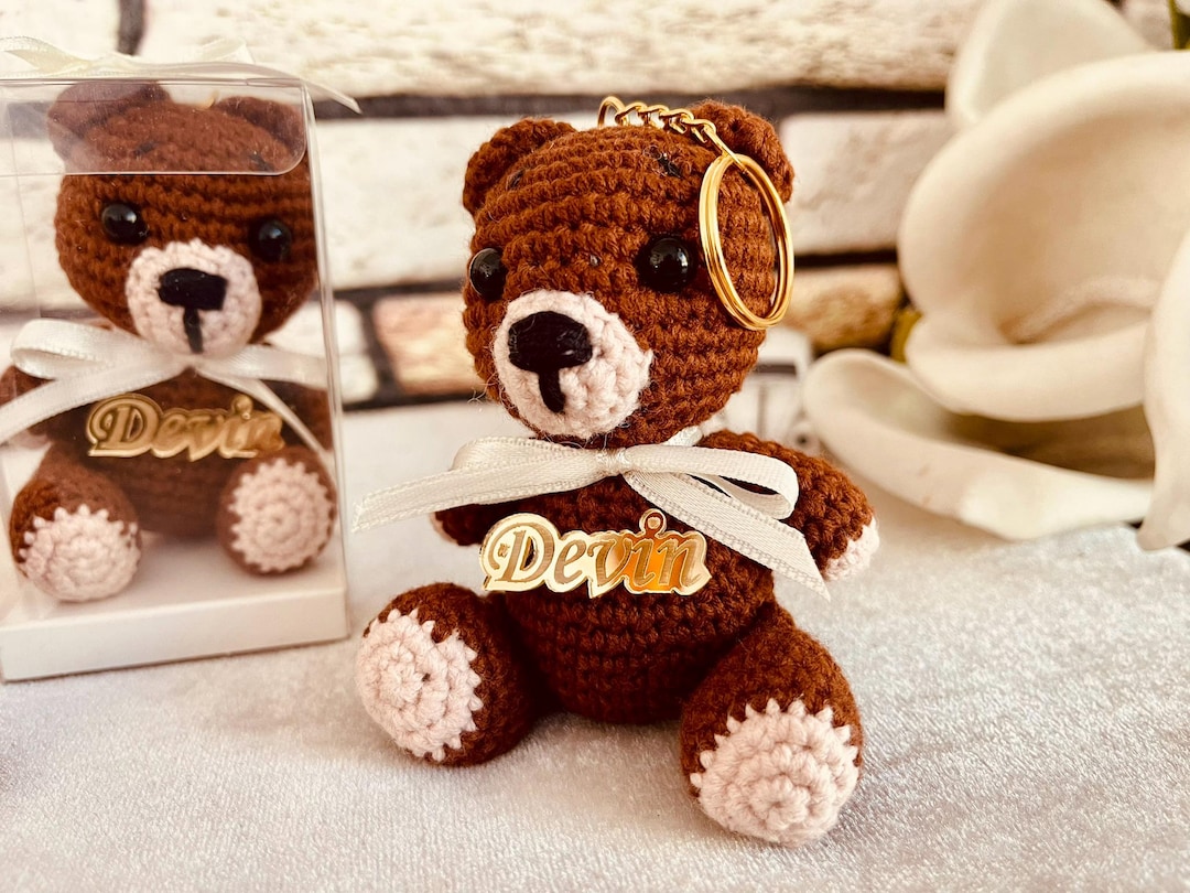 Crochet Brown Teddy Bear Keychain, Custom Plush Teddy Bear Keychain ...