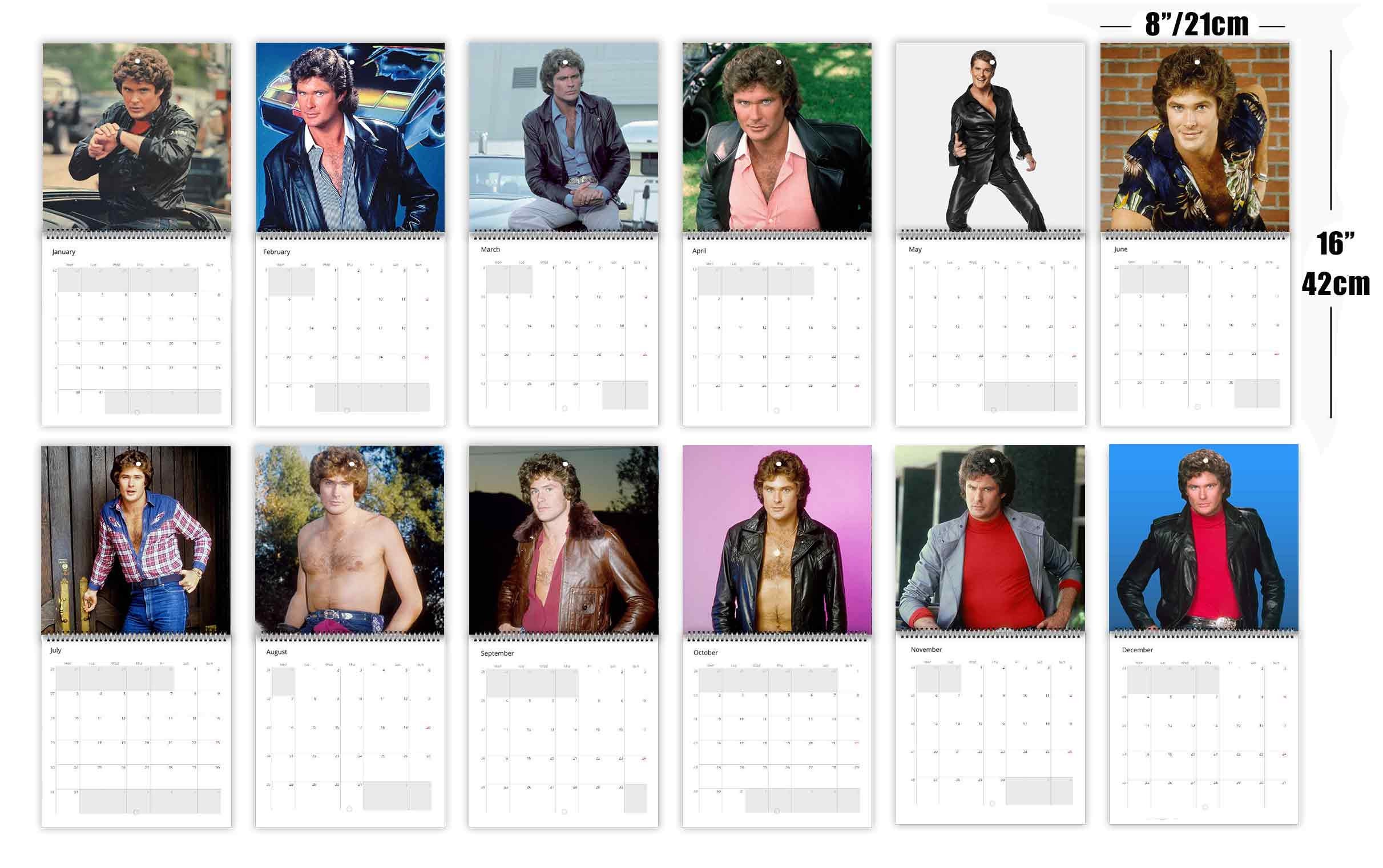 80s David Hasselhoff Personalsied 2024 Large Wall Calendar 12 Month ...
