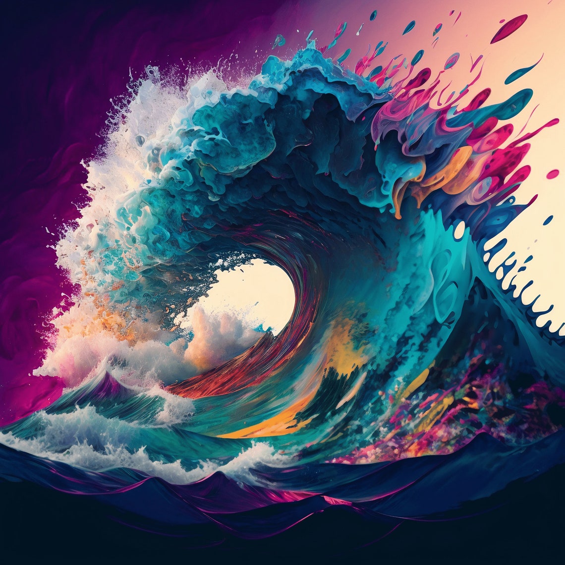 Vibrant Wave - Digital Art Print, AI Generated, Midjourney, Wall Art ...