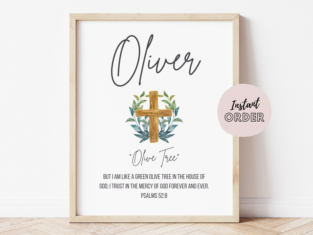Oliver Name Definition Print, Biblical Name Meaning Sign, Cross Design ...