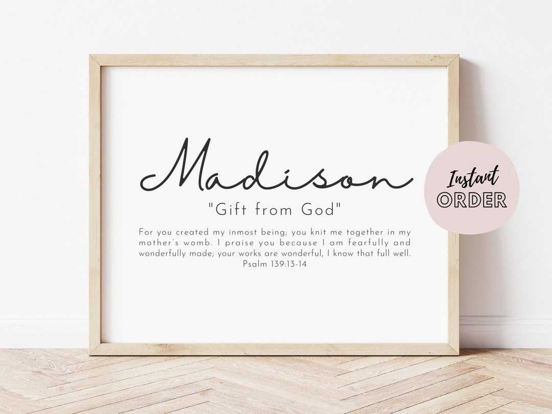 Madison Name Meaning Sign, Biblical Name Definition Print, Name Meaning ...