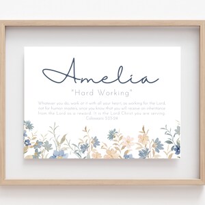 Amelia Name Meaning Sign, Biblical Name Definition Print, Floral Wall ...