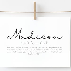 Madison Name Meaning Sign, Biblical Name Definition Print, Name Meaning ...