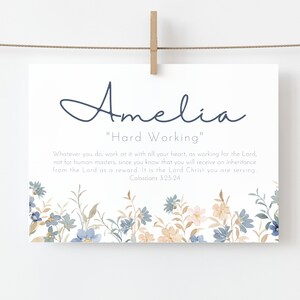 Amelia Name Meaning Sign, Biblical Name Definition Print, Floral Wall ...