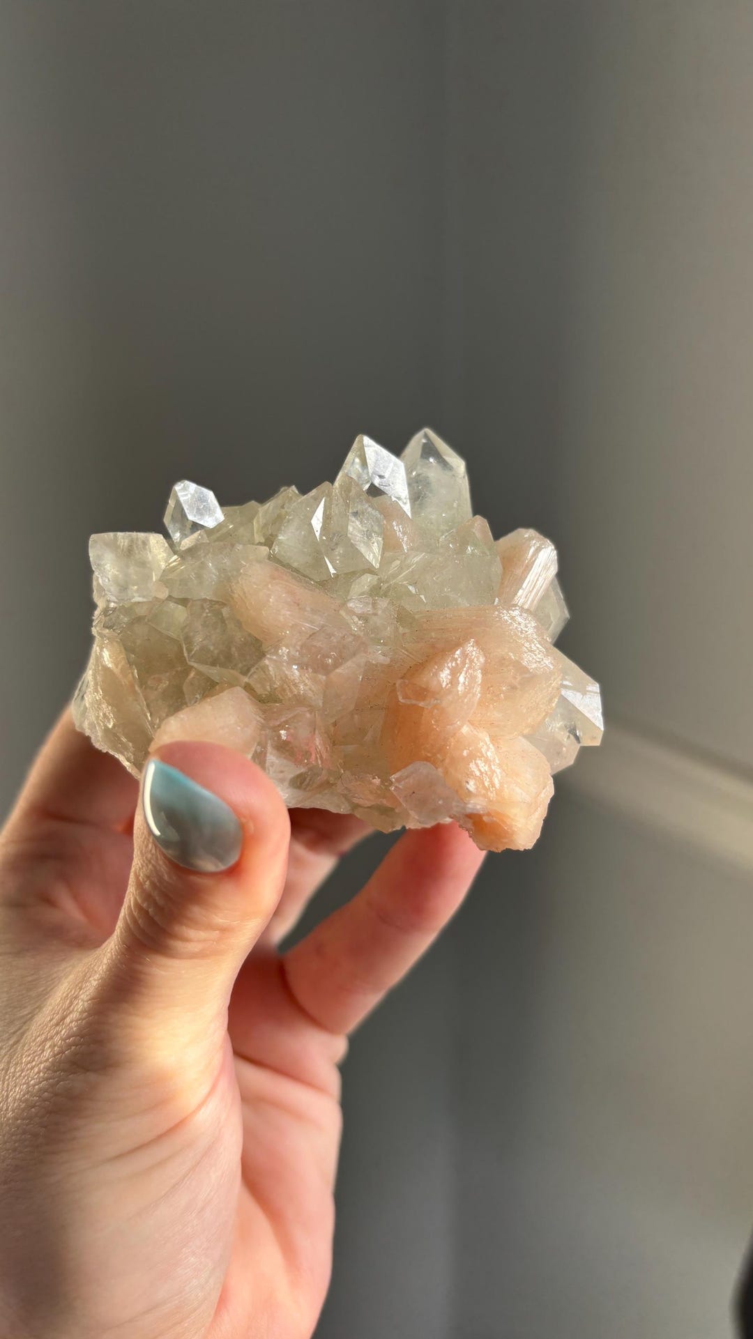 Stunning Apophyllite With Peach Stilbite, Nice Icy Clear Points and ...