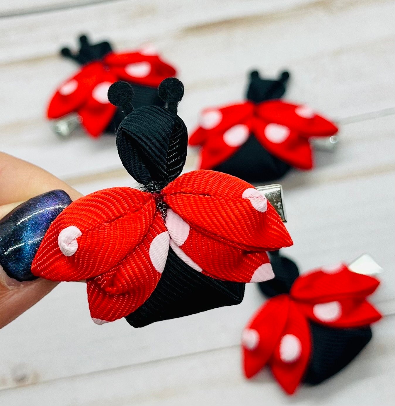 Mini Ladybug Hair Clips: Set of Two, Handmade Bows - Etsy