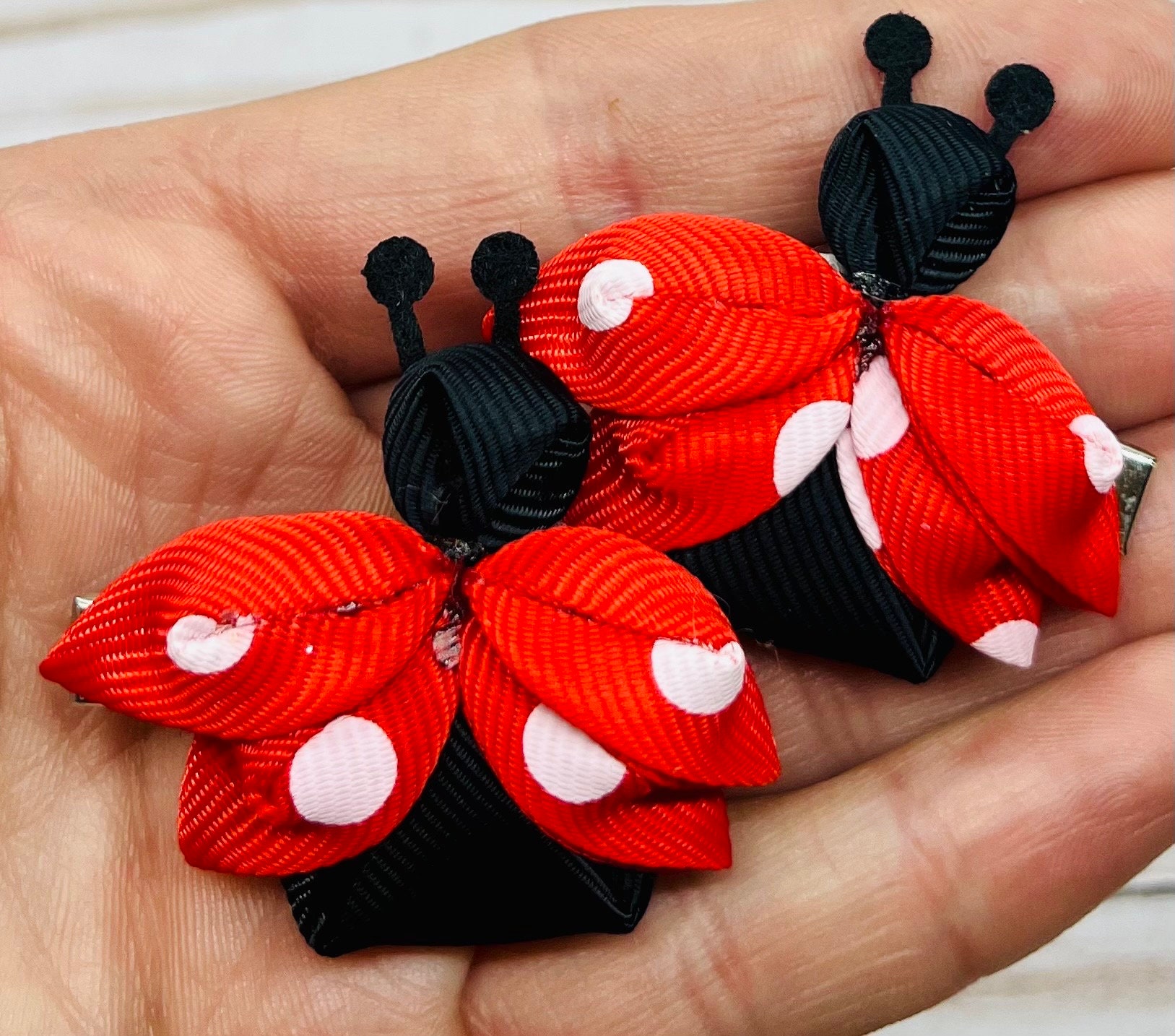 Mini Ladybug Hair Clips: Set of Two, Handmade Bows - Etsy