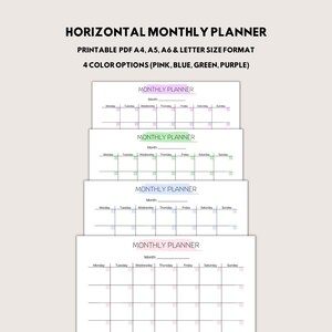Undated Horizontal Monthly Planner, Monthly Calendar, Printable ...