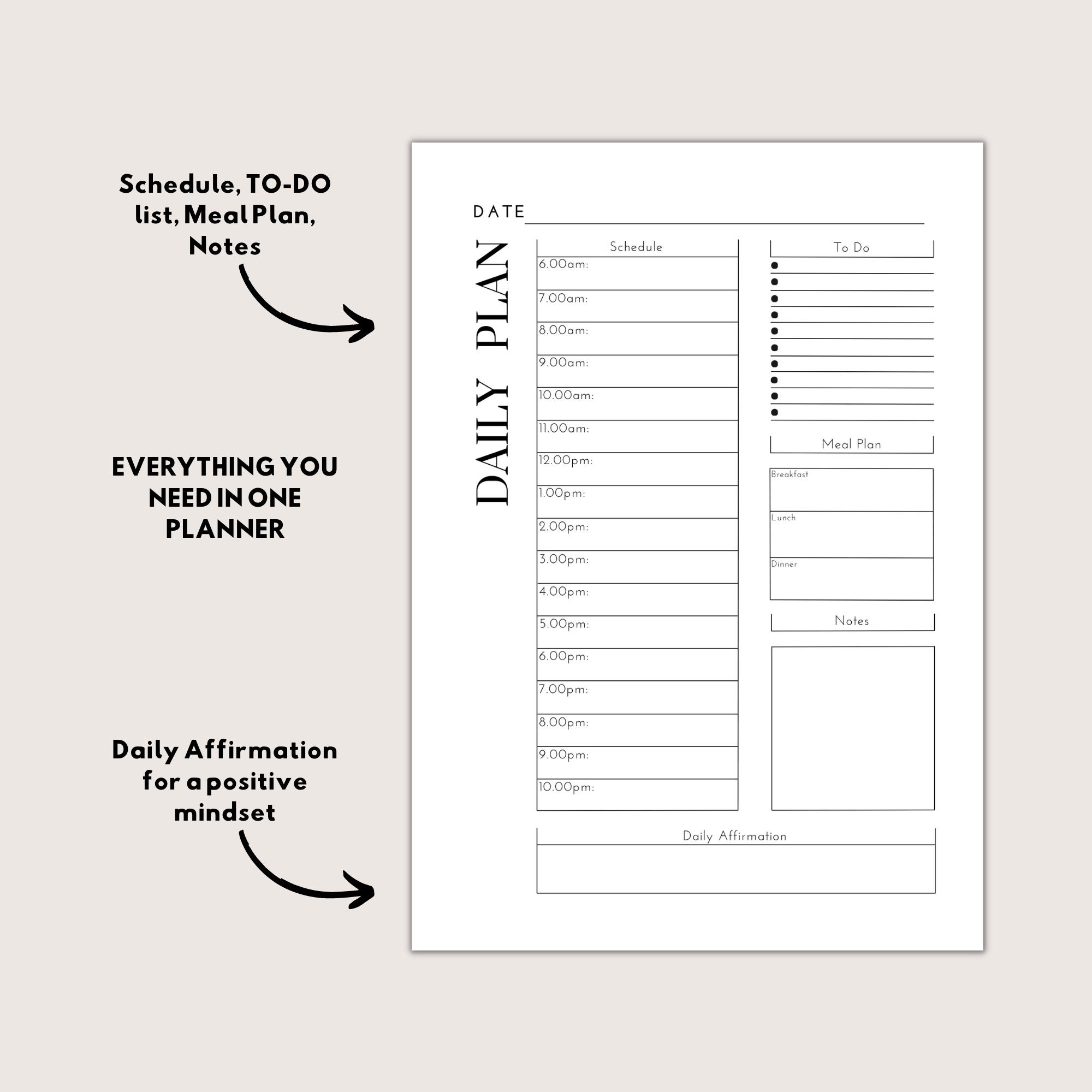 Undated Monthly Weekly & Daily Printable Planner Bundle - Etsy