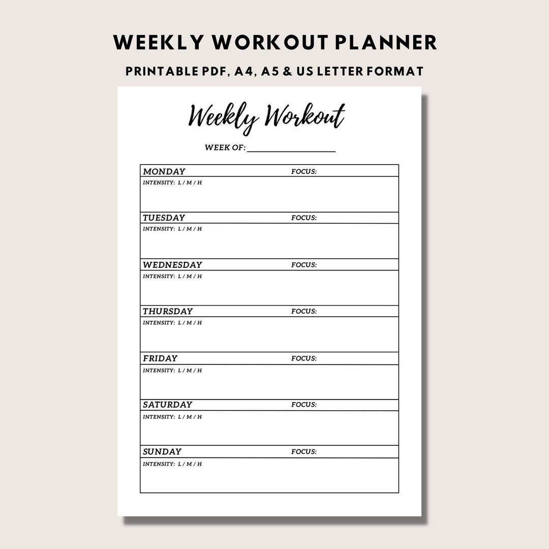 Weekly Fitness Planner Printable, Weekly Exercise Tracker, Exercise ...