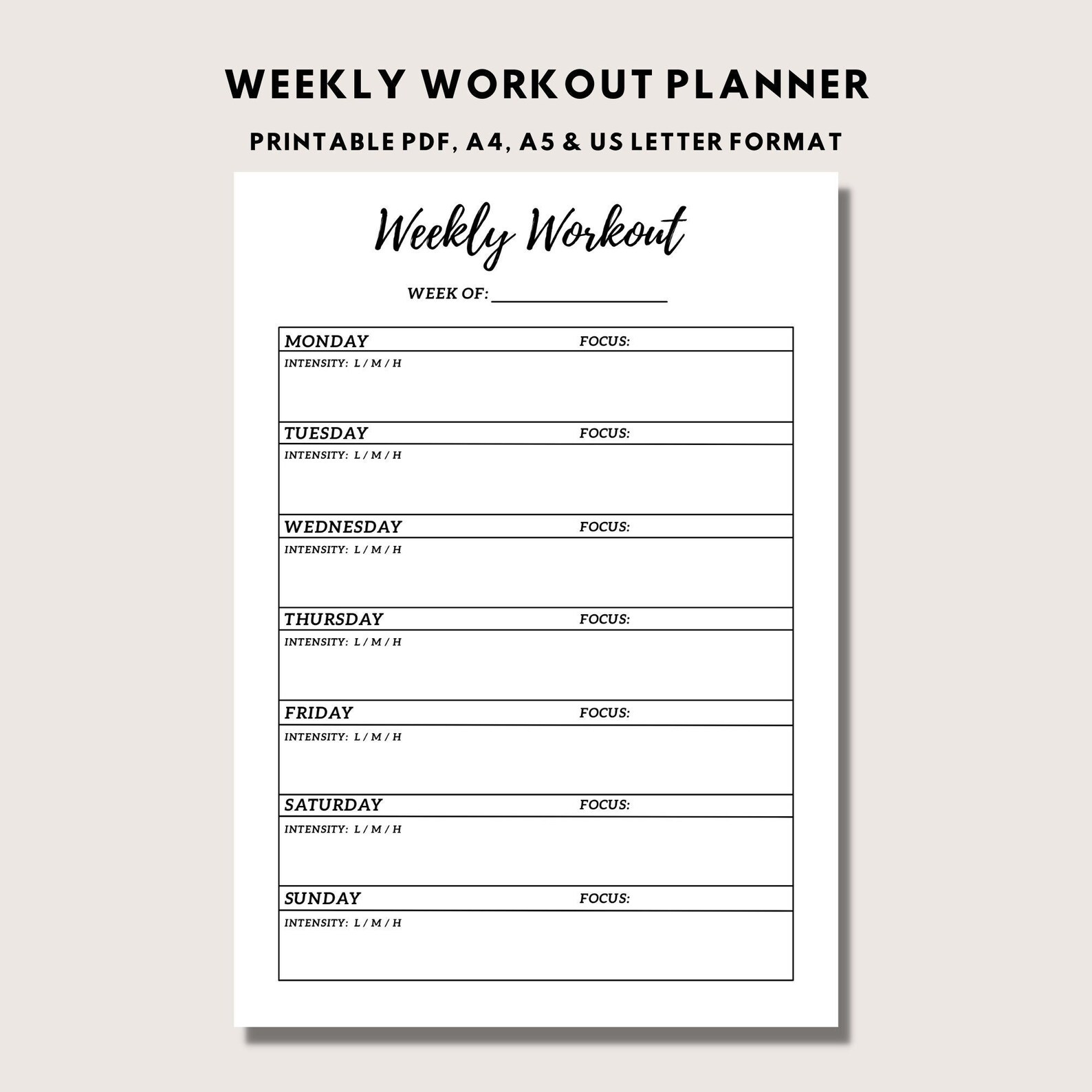 Weekly Fitness Planner Printable, Weekly Exercise Tracker, Exercise ...