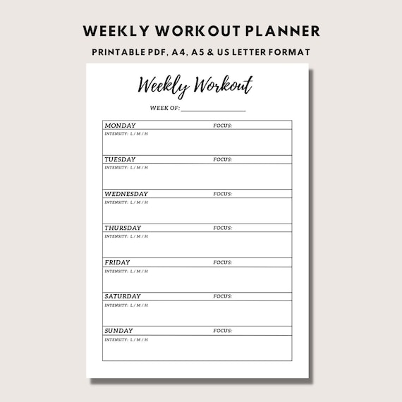 Weekly Fitness Planner Printable Weekly Exercise Tracker | Etsy