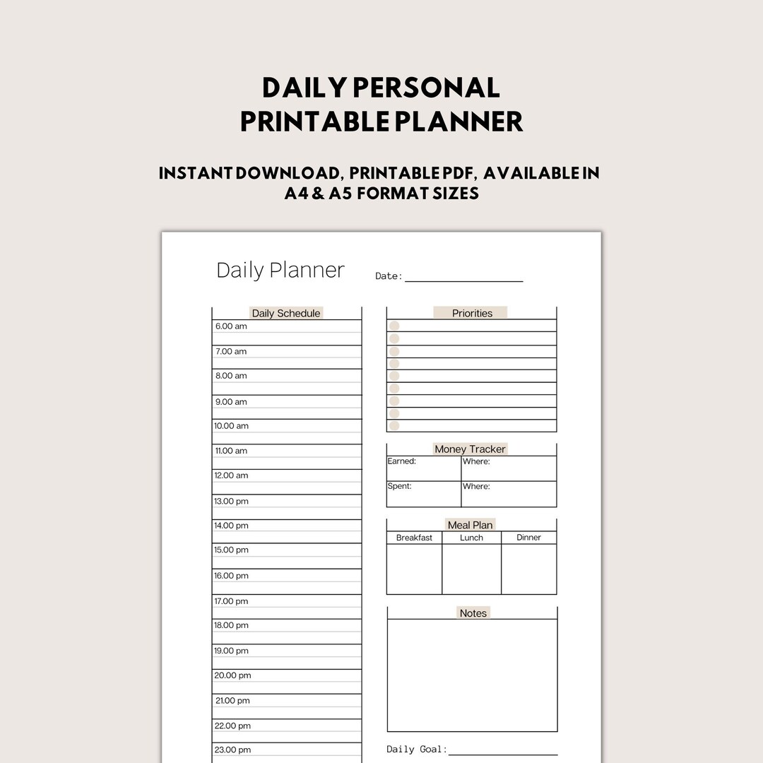 Daily Printable Planner Insert, Daily to Do List, Productivity Planner ...