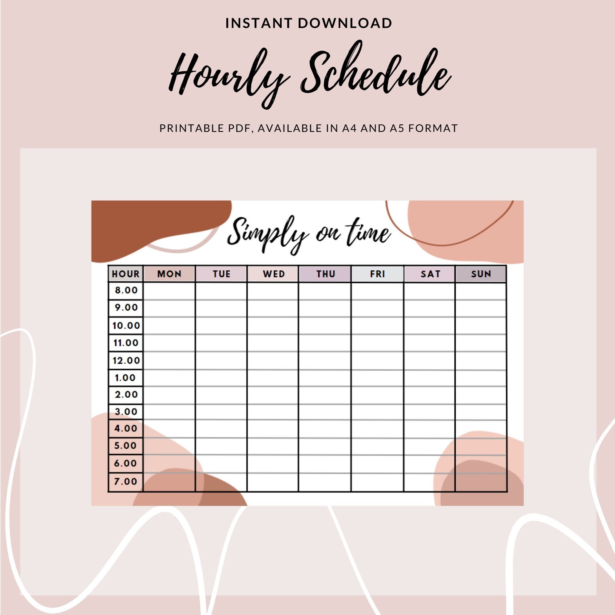 Simply on Time Hourly Schedule Printable PDF Instant | Etsy