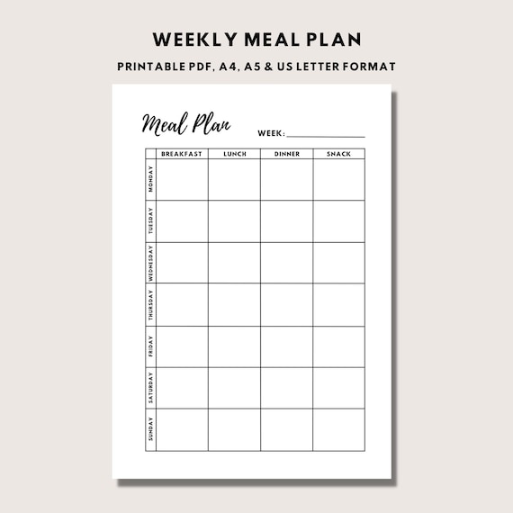 Simple Meal Planner Printable Printable and Fillable Weekly | Etsy