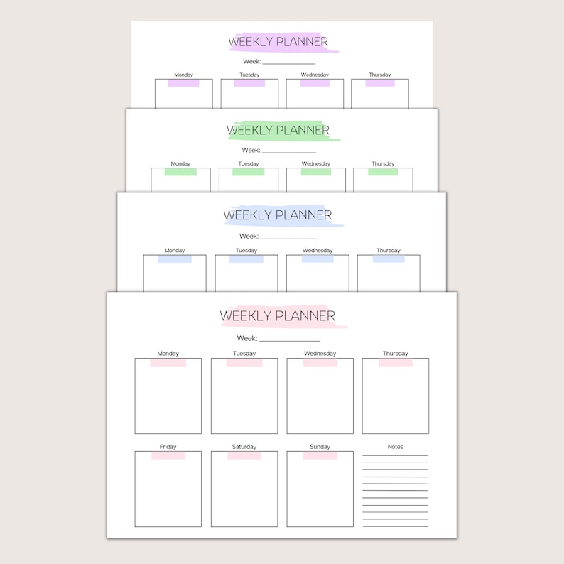 Horizontal Weekly Planner Printable, Pastel Color Planner, Weekly ...