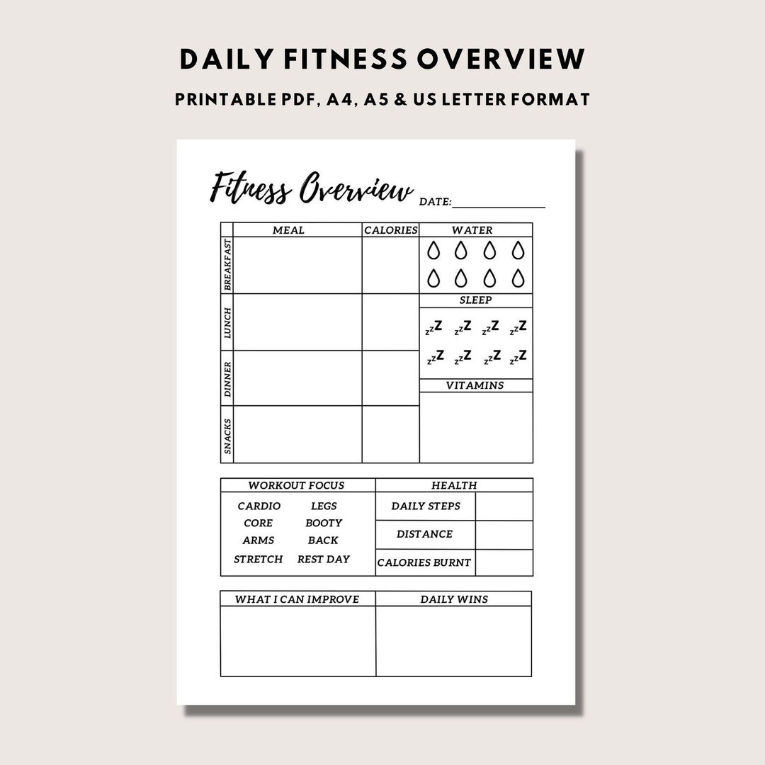 Daily Fitness Overview, Fitness Tracker, Daily Health Log, Fitness ...