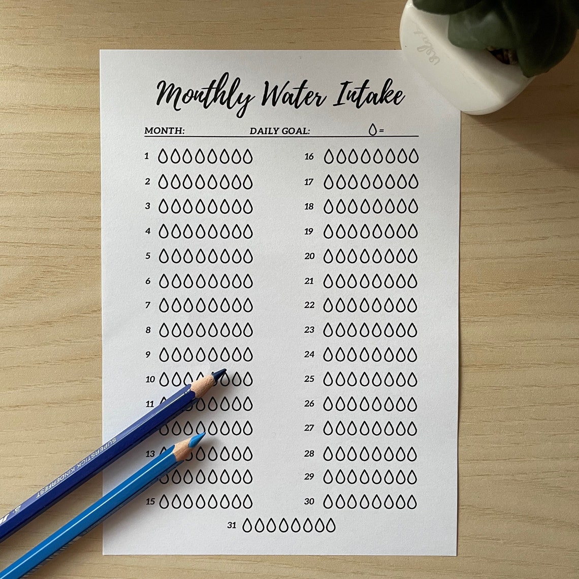 Water Intake Tracker, Monthly Water Tracker, Water Tracker Printable ...