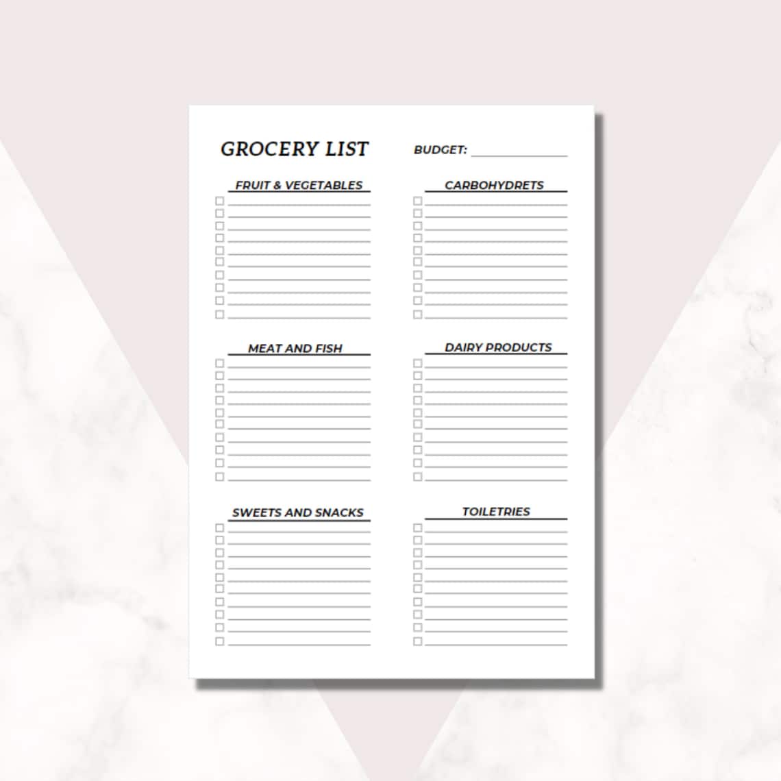 Printable and Fillable Grocery Checklist Shopping List | Etsy