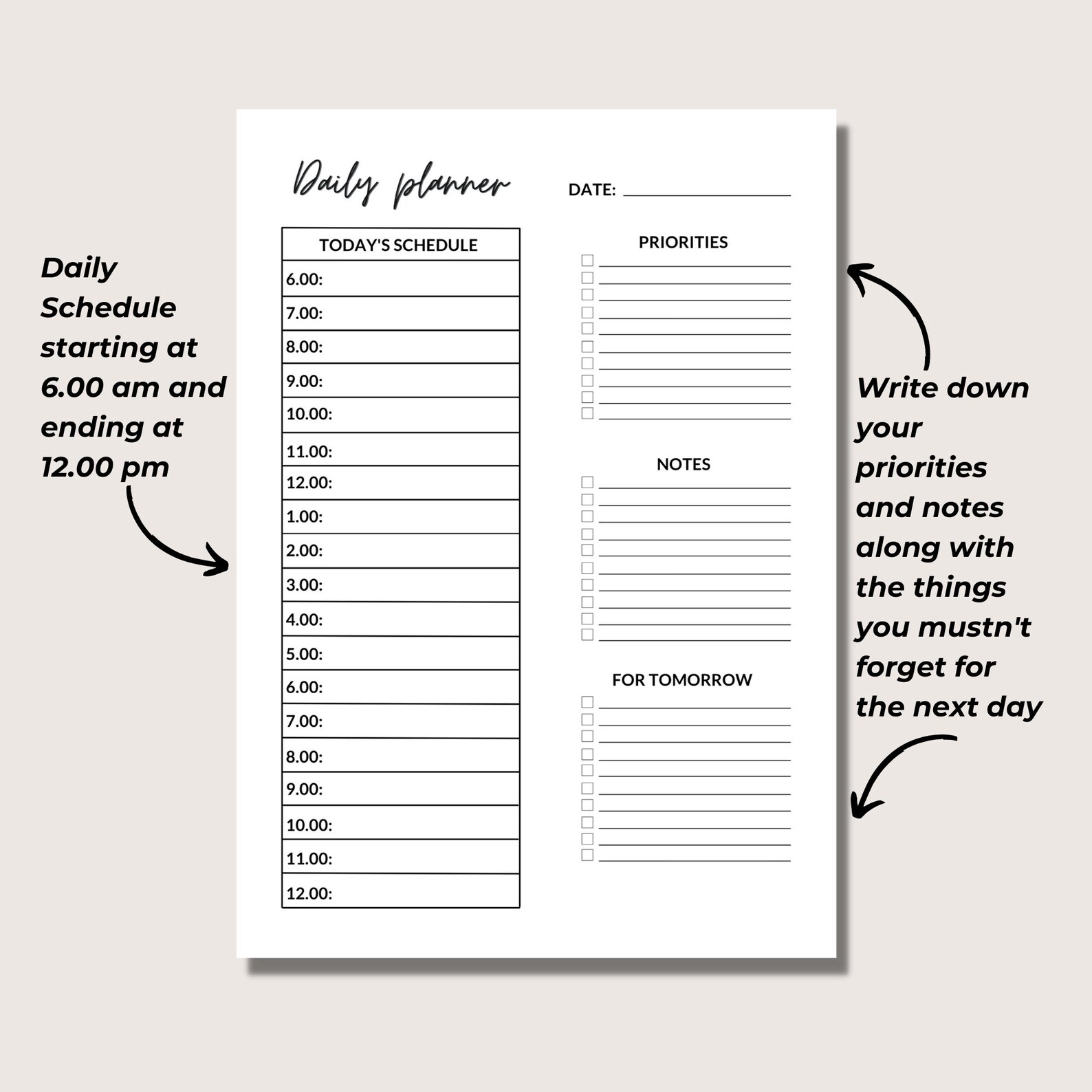 Monthly, Weekly & Daily Printable Planner, Simple and Easy Layout ...