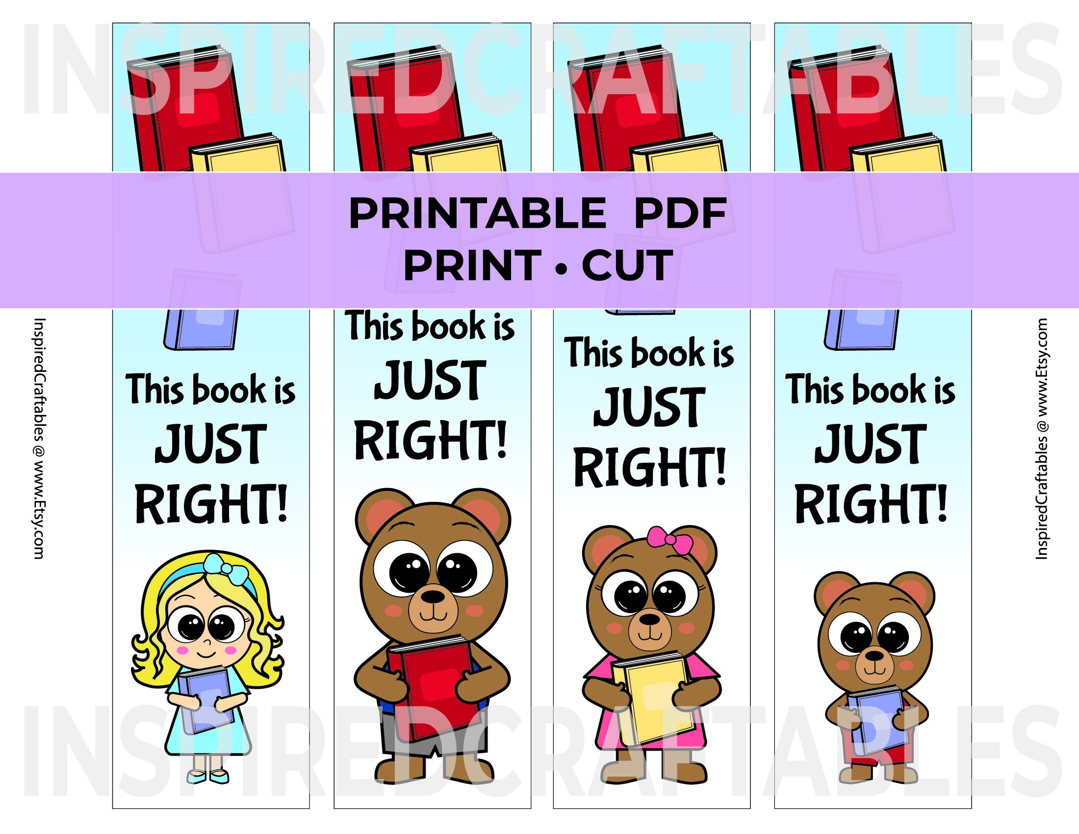 Printable Bookmark Instant Download Goldilocks Girl and 3 | Etsy