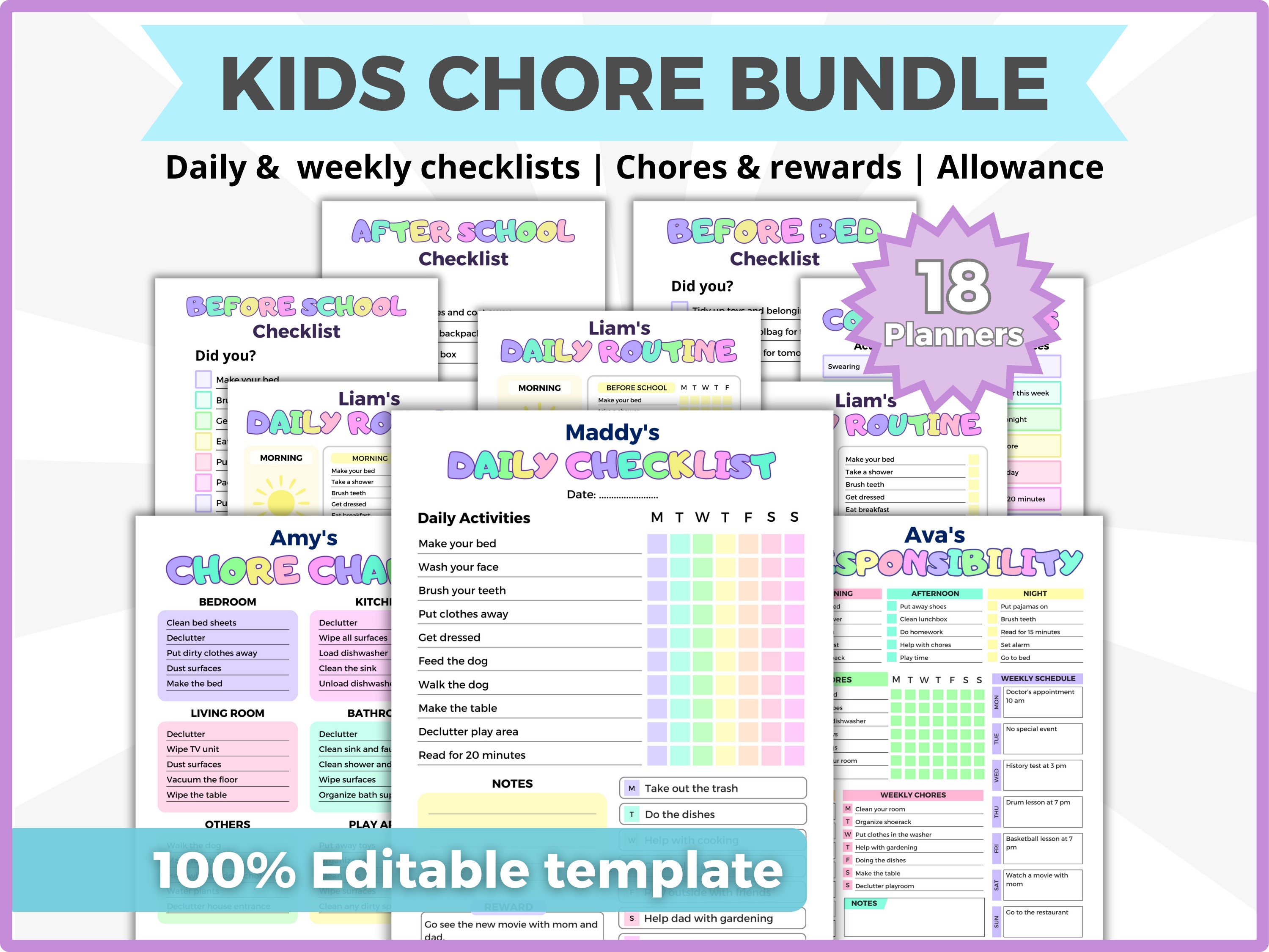 Chore Chart for Kids Bundle, Routine Chart, ADHD Chore Chart, Kids ...