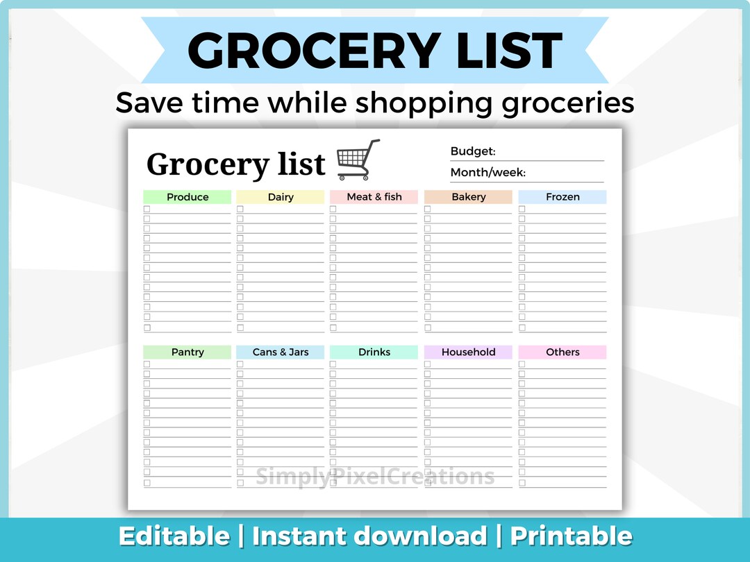 Grocery List, Printable Inventory Tracker Food Journal, Meal Planner ...
