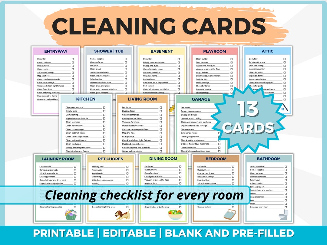 EDITABLE Cleaning Cards ADHD Cleaning Checklist Cleaning Schedule Kids ...