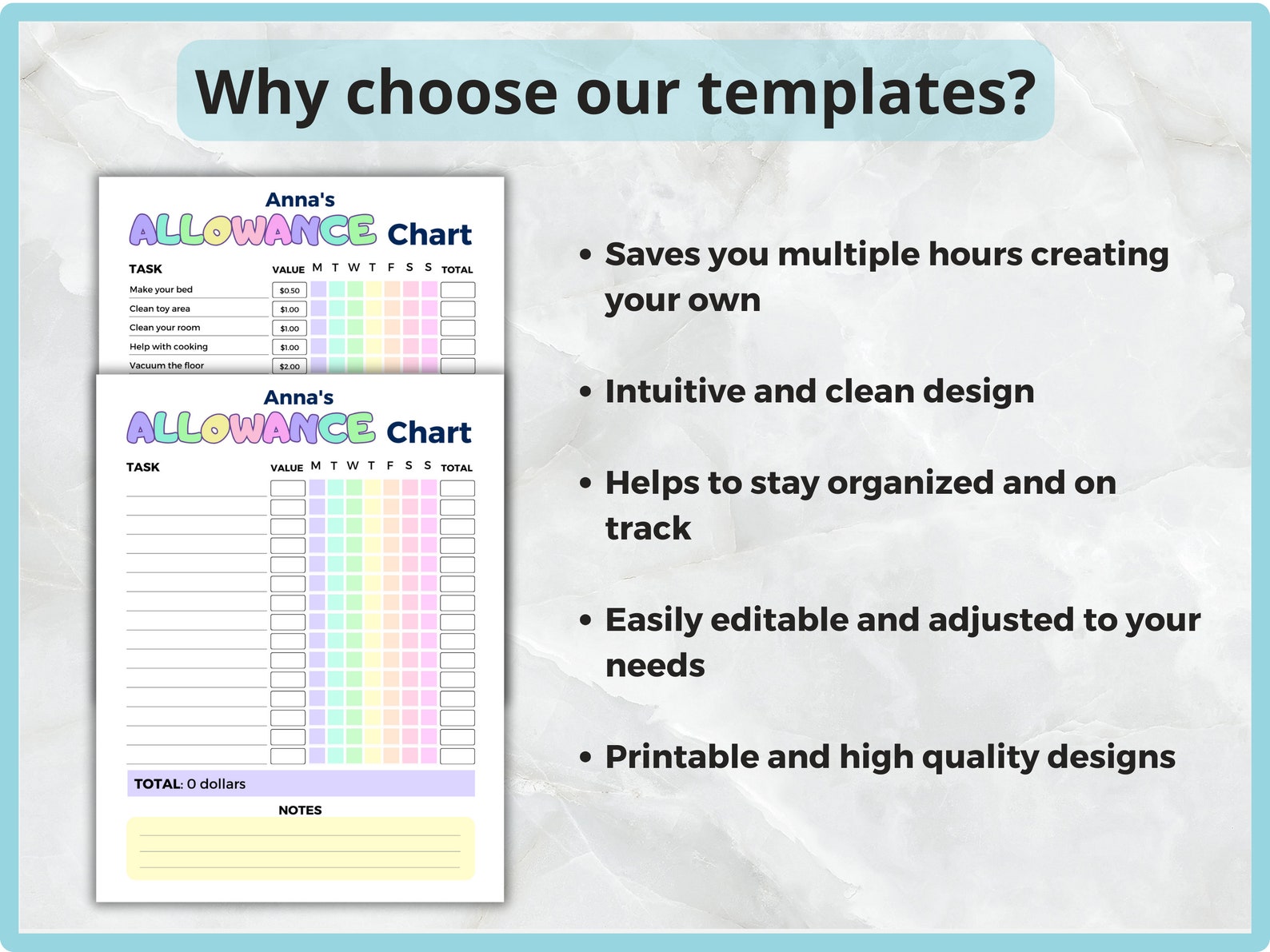 Allowance Tracker, Chore Chart for Kids, Daily, Weekly Checklist ...