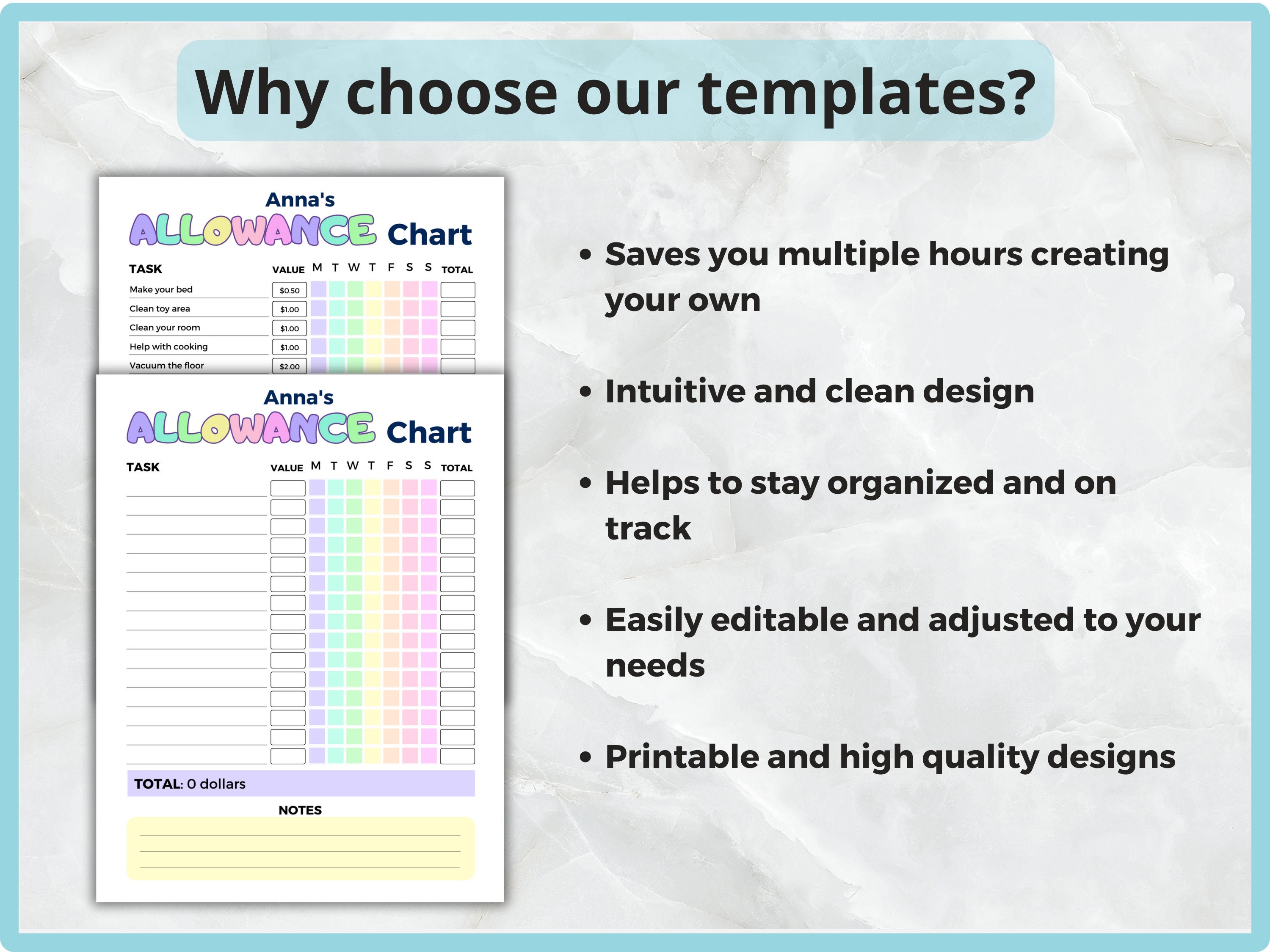Allowance Tracker, Chore Chart for Kids, Daily, Weekly Checklist ...