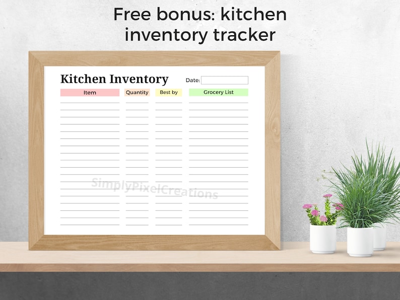 Grocery List, Printable Inventory Tracker Food Journal, Meal Planner ...